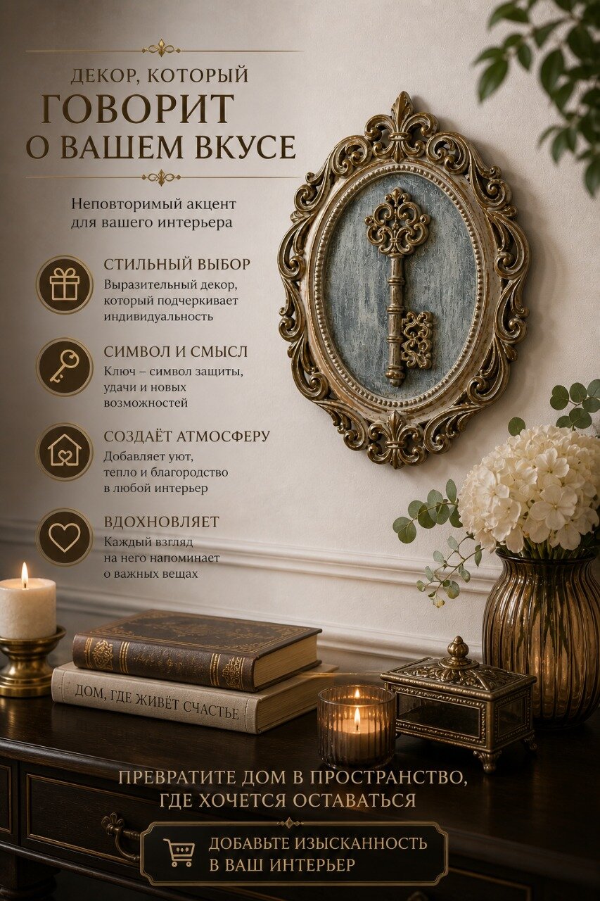 Декор настенный Ключик полистоун коричневый Casaentera 18.5х1.5х25.5 см CE12-10323326