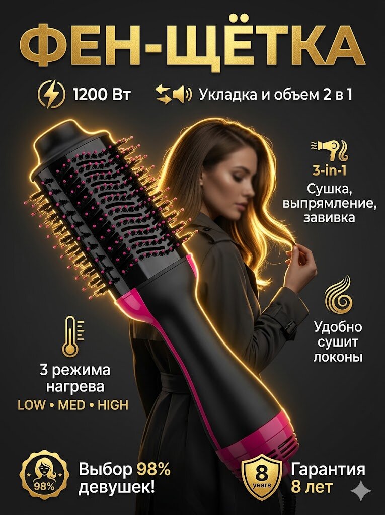 Фен-щетка для волос / Расческа с ионизацией One Step Фен-щётка (расчёска-фен) для волос Hair Dryer 3 в 1