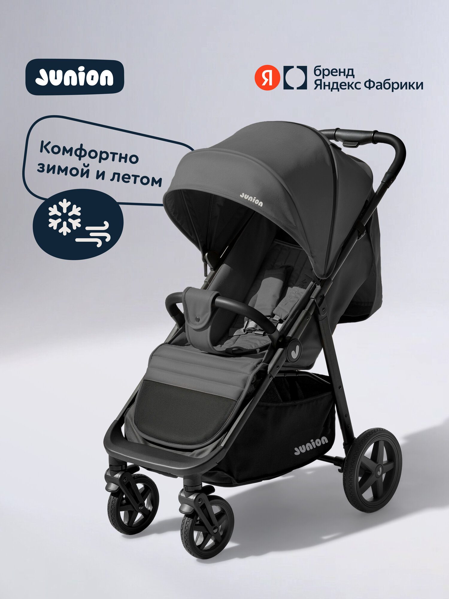 Детская прогулочная всесезонная коляска Junion Zuzu, с аксессуарами, цвет графит