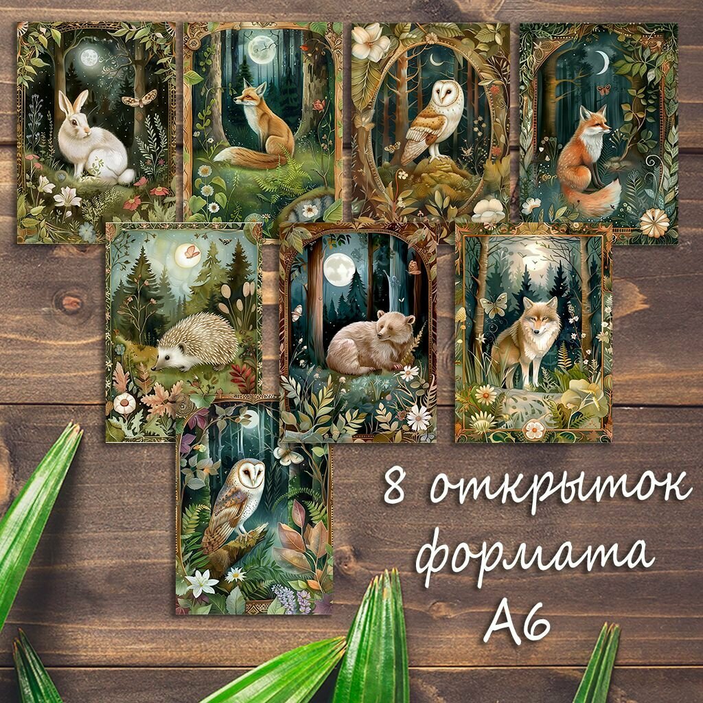 Большой набор открыток Лесные жители, 8 штук
