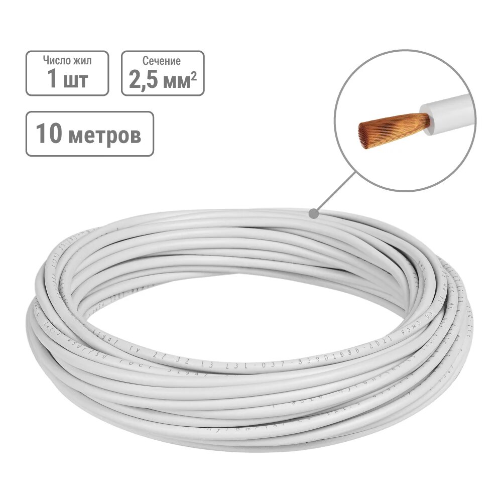 Провод TDM ELECTRIC ПуГВнг(А)-LS 1x2,5, ГОСТ, 10м, белый SQ0124-2724