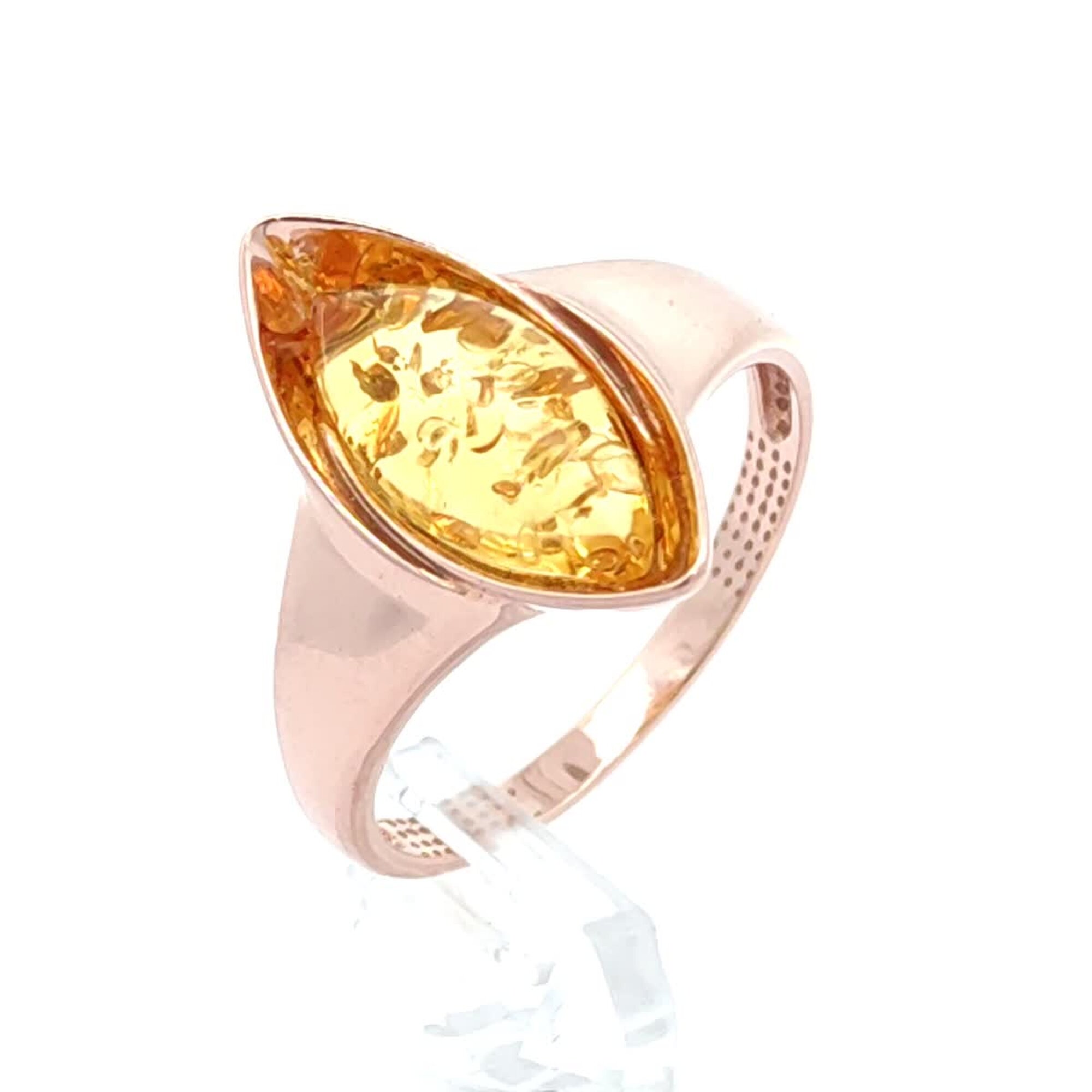 Кольцо, серебро, 925 проба, золочение, янтарь