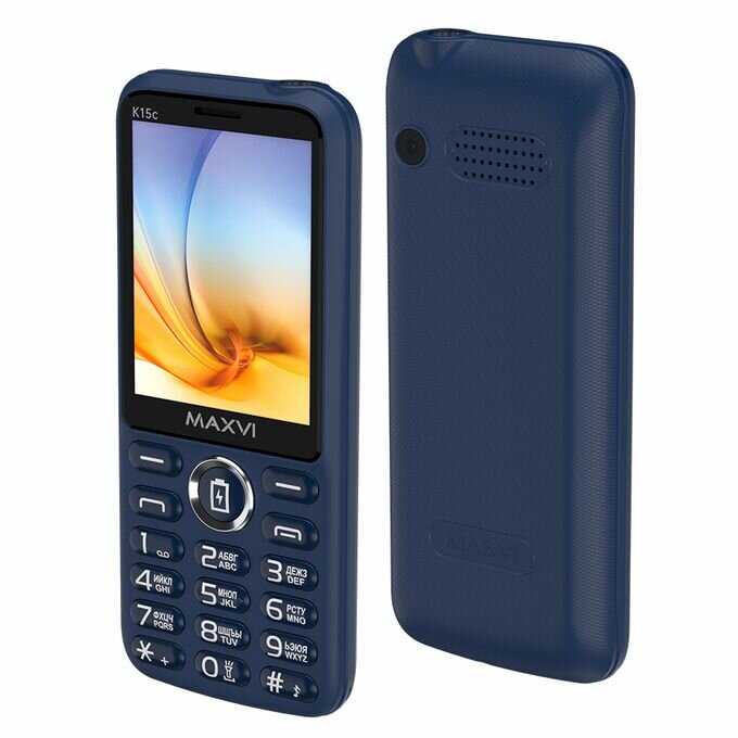 Мобильный телефон Maxvi K15c blue, Синий (Blue), Классический моноблок, Пластик, Поддерживает зарядку внешних устройств