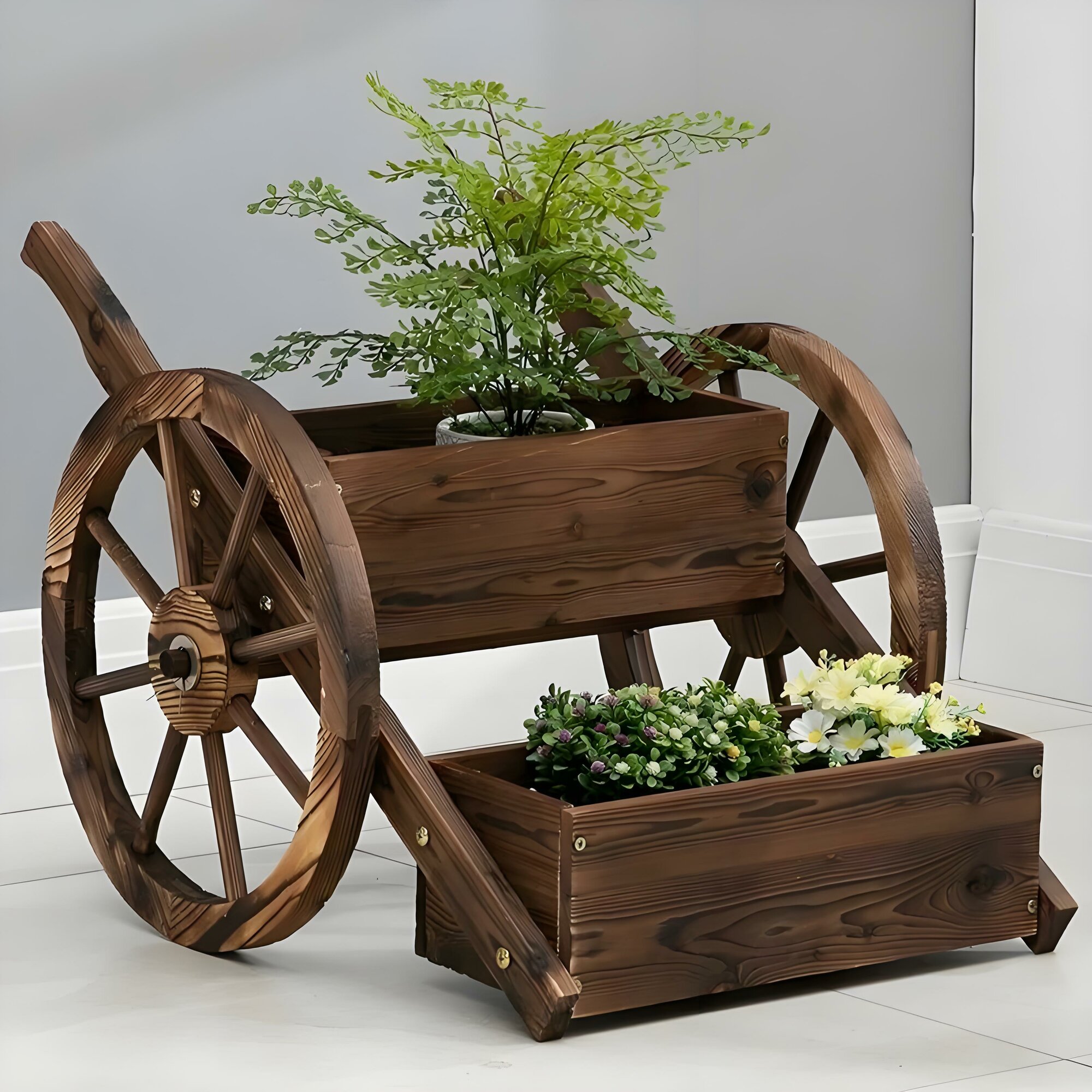 Фигурка садовая "Садовый цветочный фургон", белая, 47 см x 43 см x 68 см