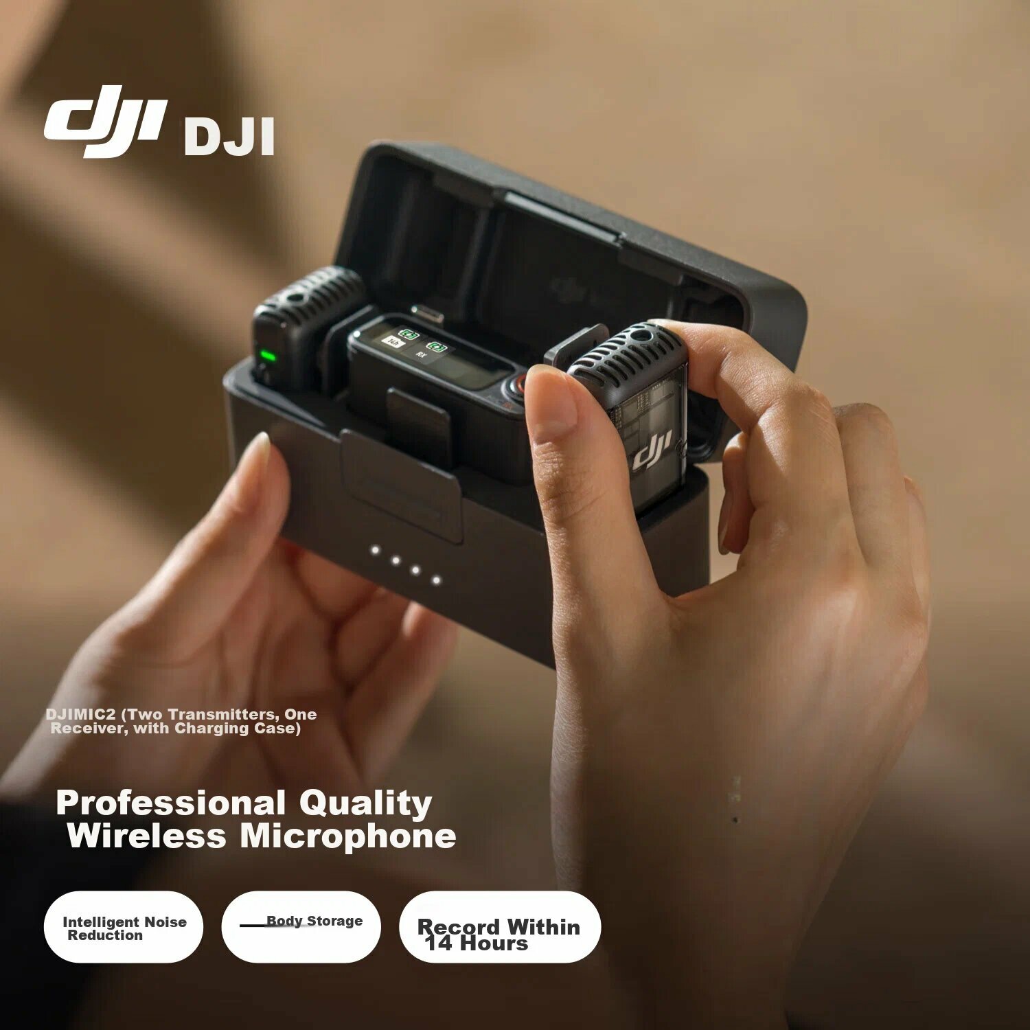 Беспроводной микрофонный комплект DJI Mic 2, для смартфона, два передатчика и приемник с чехлом