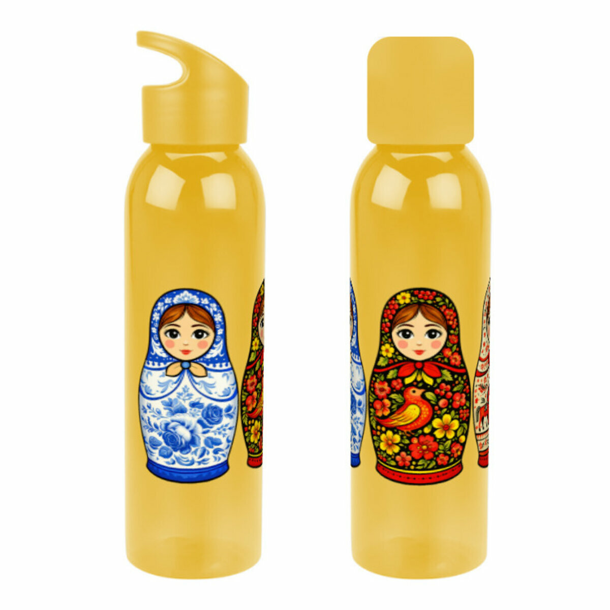 Бутылка для воды «Три матрёшки. Сувенир» (желтый)