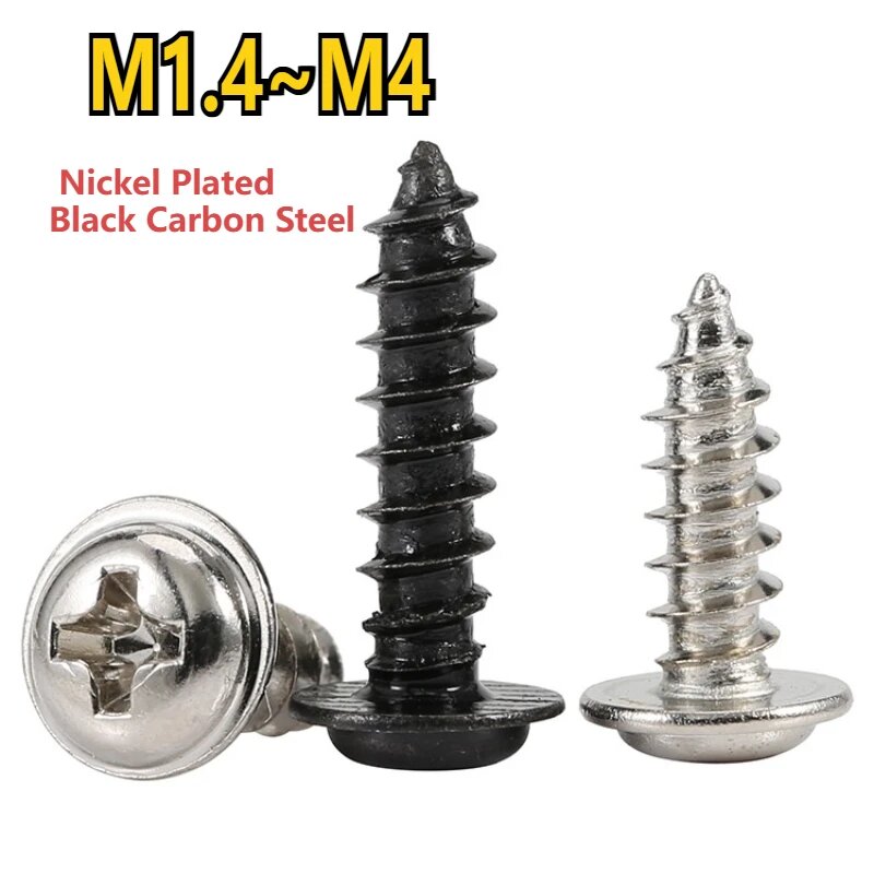 Нарезные винты M1.4-M4 углеродистая сталь никель черный M2.6(100pcs), Black, 8mm