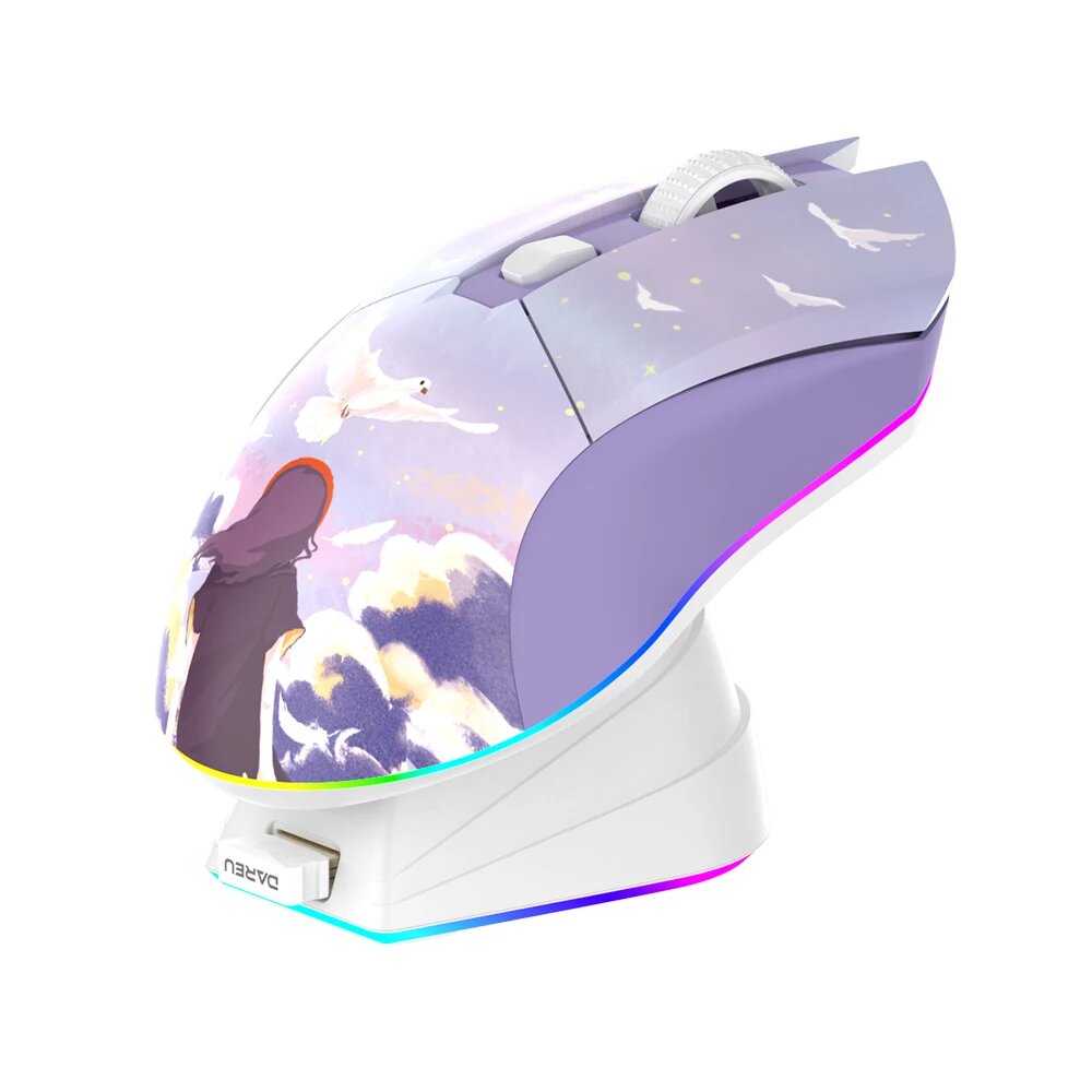DAREU Двухрежимная беспроводная игровая мышь RGB Purle