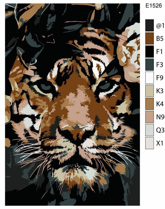 Детская картина по номерам E1526 "Тигр в цветах" 20x30