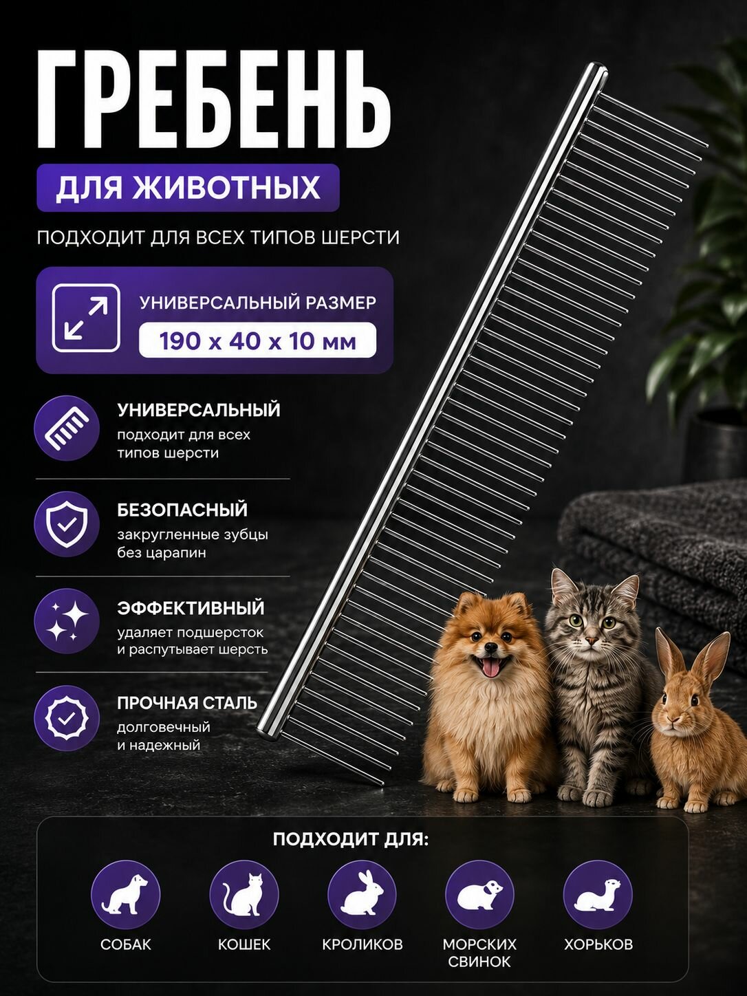Щетка-гребень для животных идеальный уход за шерстью без стресса