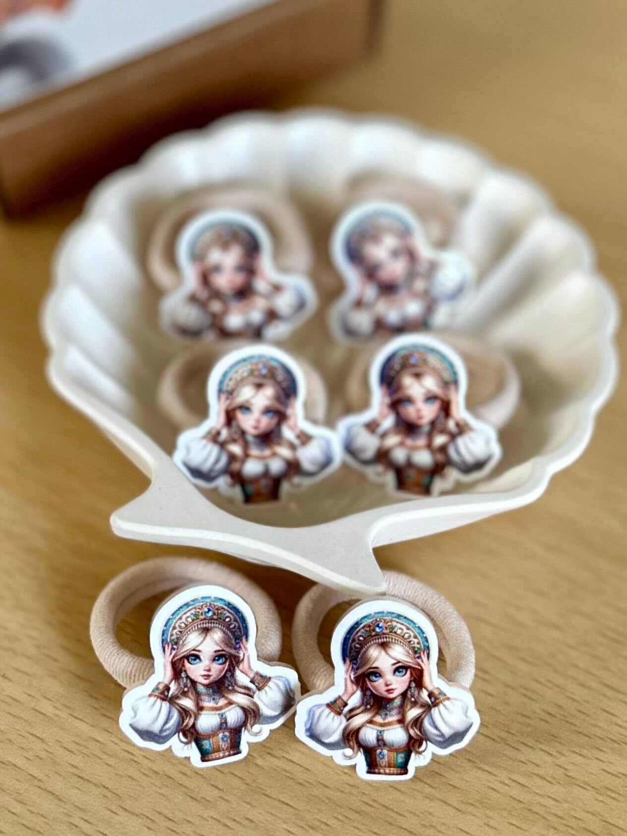 Резинки для волос, акрил, ручная работа, 2 шт, царевна в кокошнике