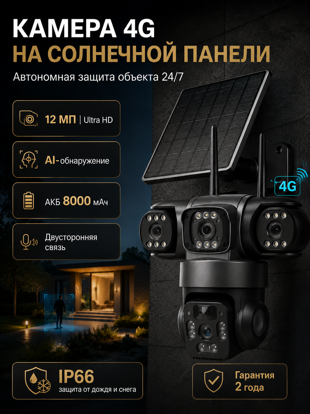 Камера видеонаблюдения 4G на солнечной панели