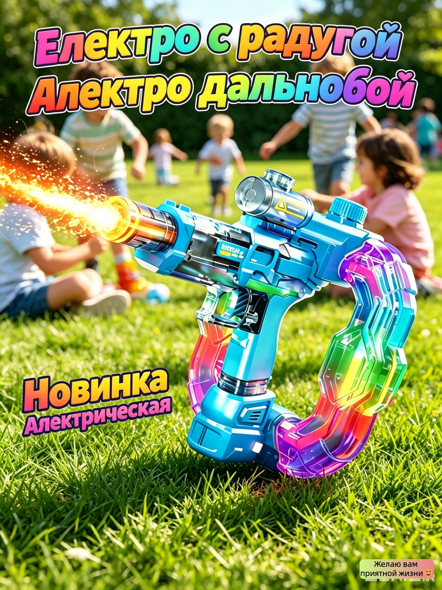 Водный пистолет "Электро с радугой", пластик, голубой, для детей от 6 лет