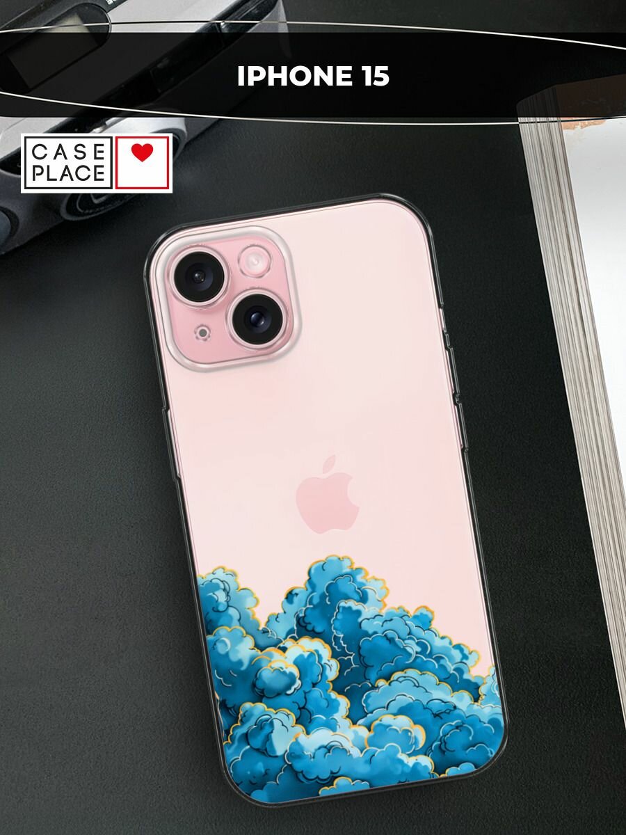 Чехол на Apple iPhone 15 / Айфон 15 с принтом Звезда и облака, прозрачный