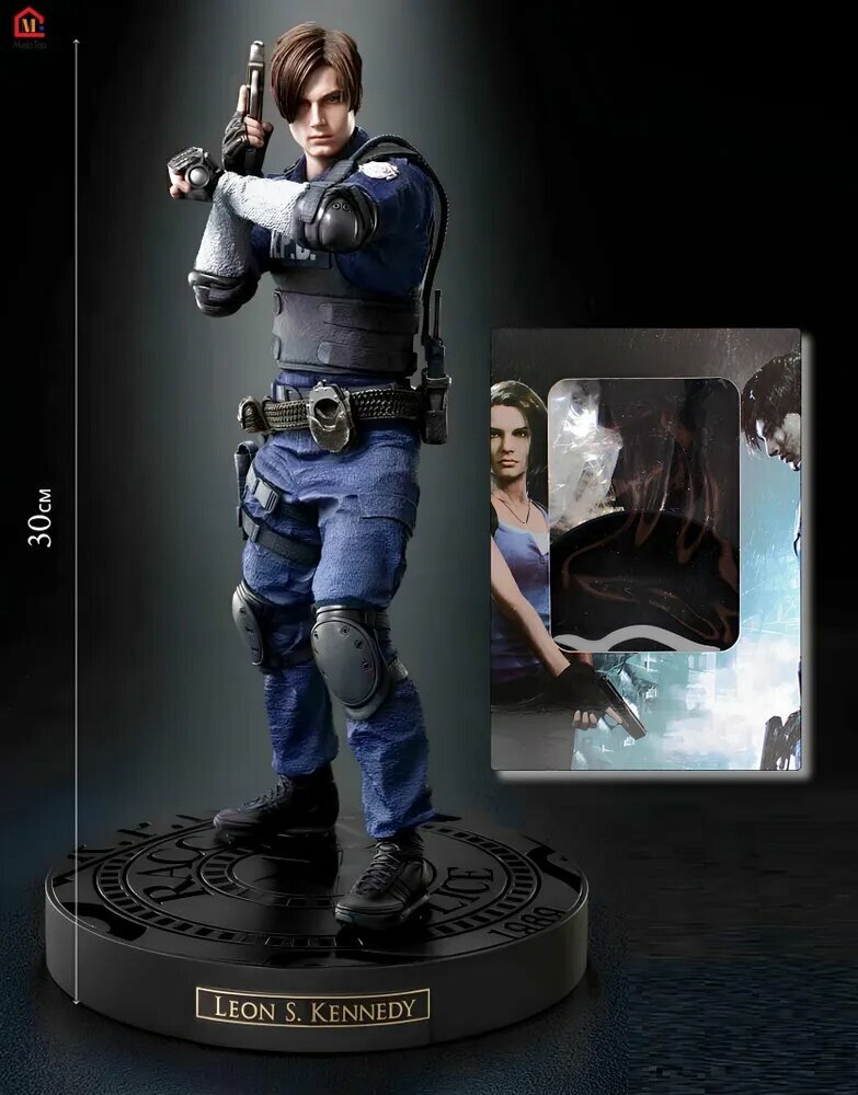 Фигурка Леон Кеннеди Резидент Эвил 2 (Resident Evil 2 Leon Kennedy), 30 см, коллекционная, лицензия Capcom, с аксессуарами и подсветкой