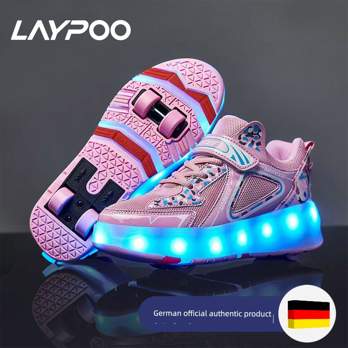 Детские роликовые коньки 4-колесные с LED-подсветкой регулируемые 29-33 безопасные комфортные розовые