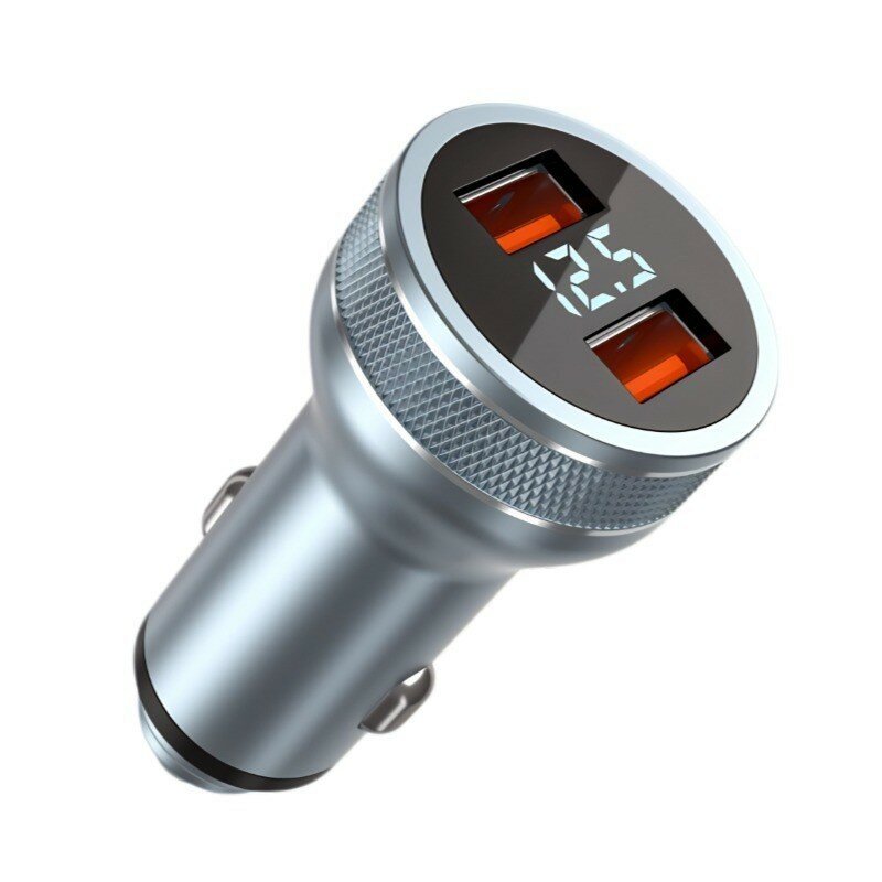 36Вт автомобильный зарядное устройство с двойным USB, поддержкой QC3.0, металлическим корпусом и цифровым дисплеем,
