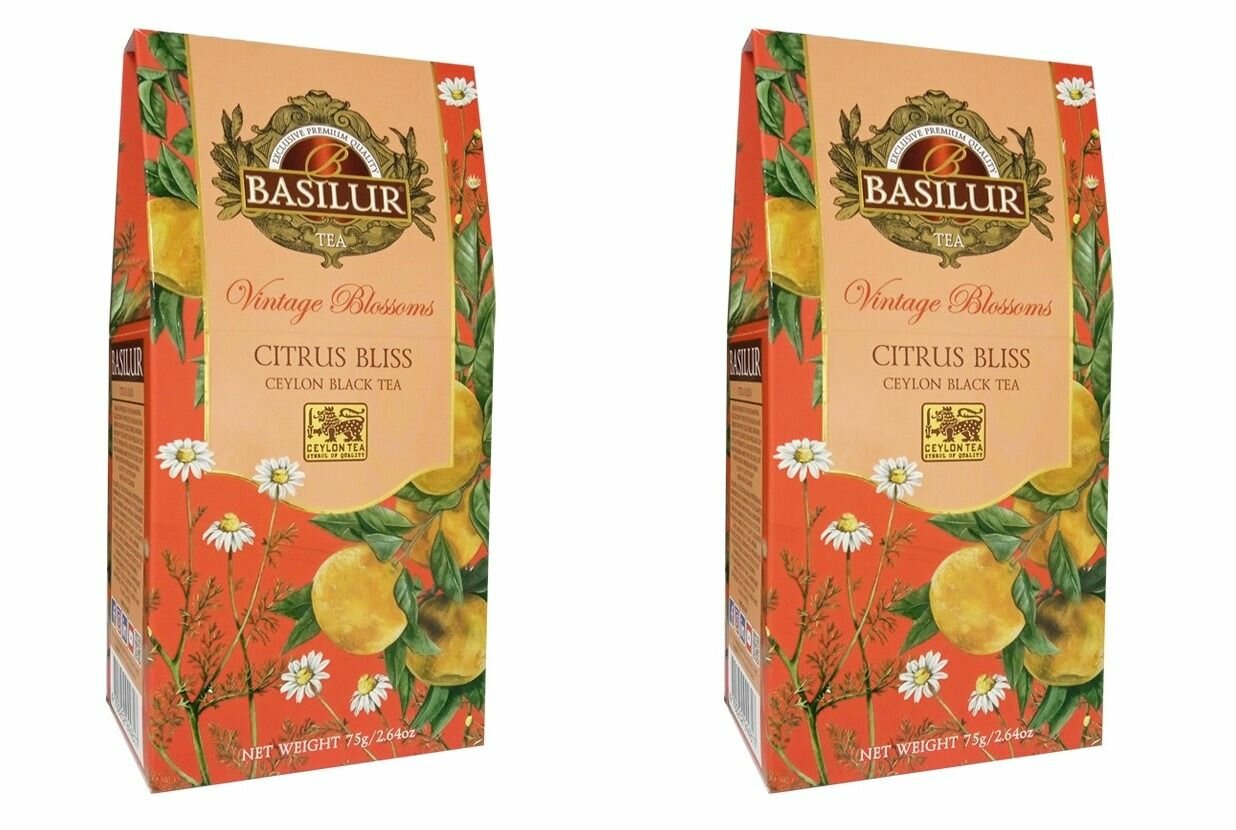 Basilur Чай листовой Винтажные цветы, Цитрусовое наслаждение, чёрный, 100 г, 2 шт/