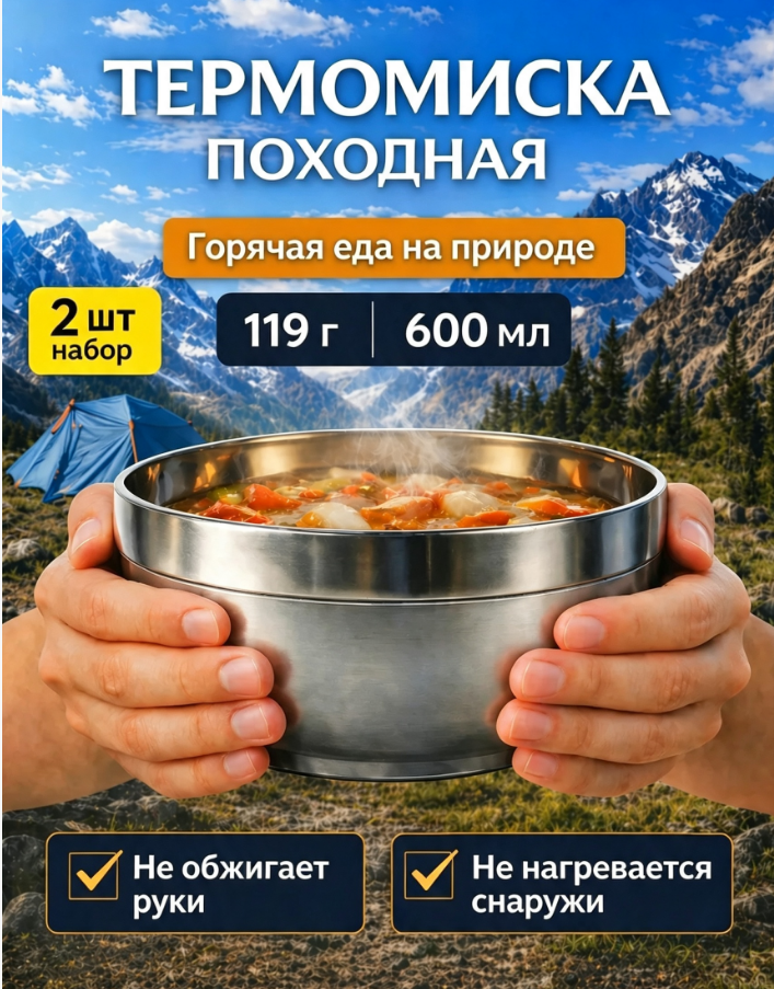 Походная посуда 600 мл для туризма термотарелка для еды 2 шт