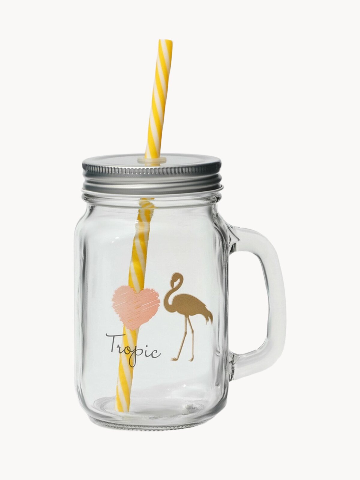 Кружка для чая и напитков, стеклянная, кружка с ручкой, крышкой и трубочкой 450 мл Доляна «Золотой фламинго»