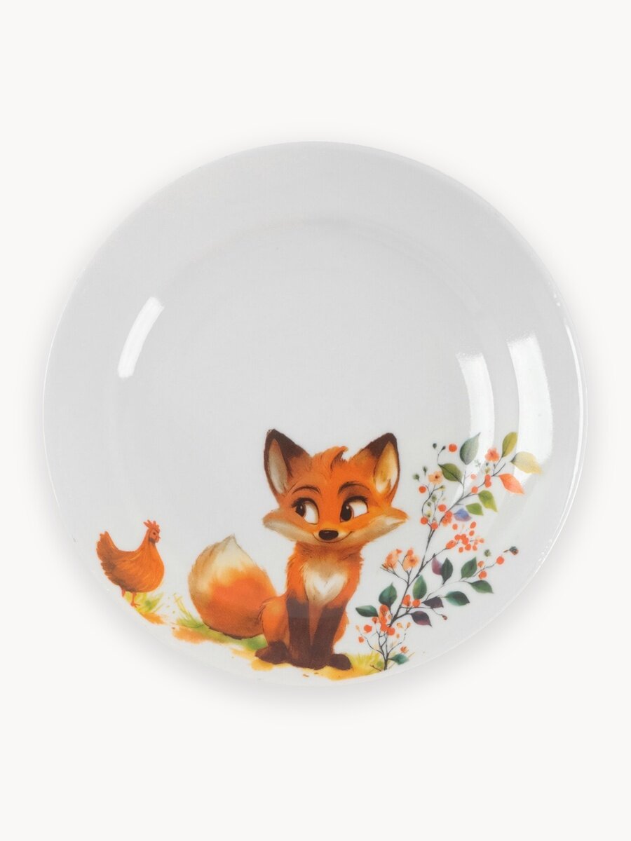 Тарелка обеденная Дулевский фарфор, d-17.5 см, цвет белый, Гладкий край Лисичка