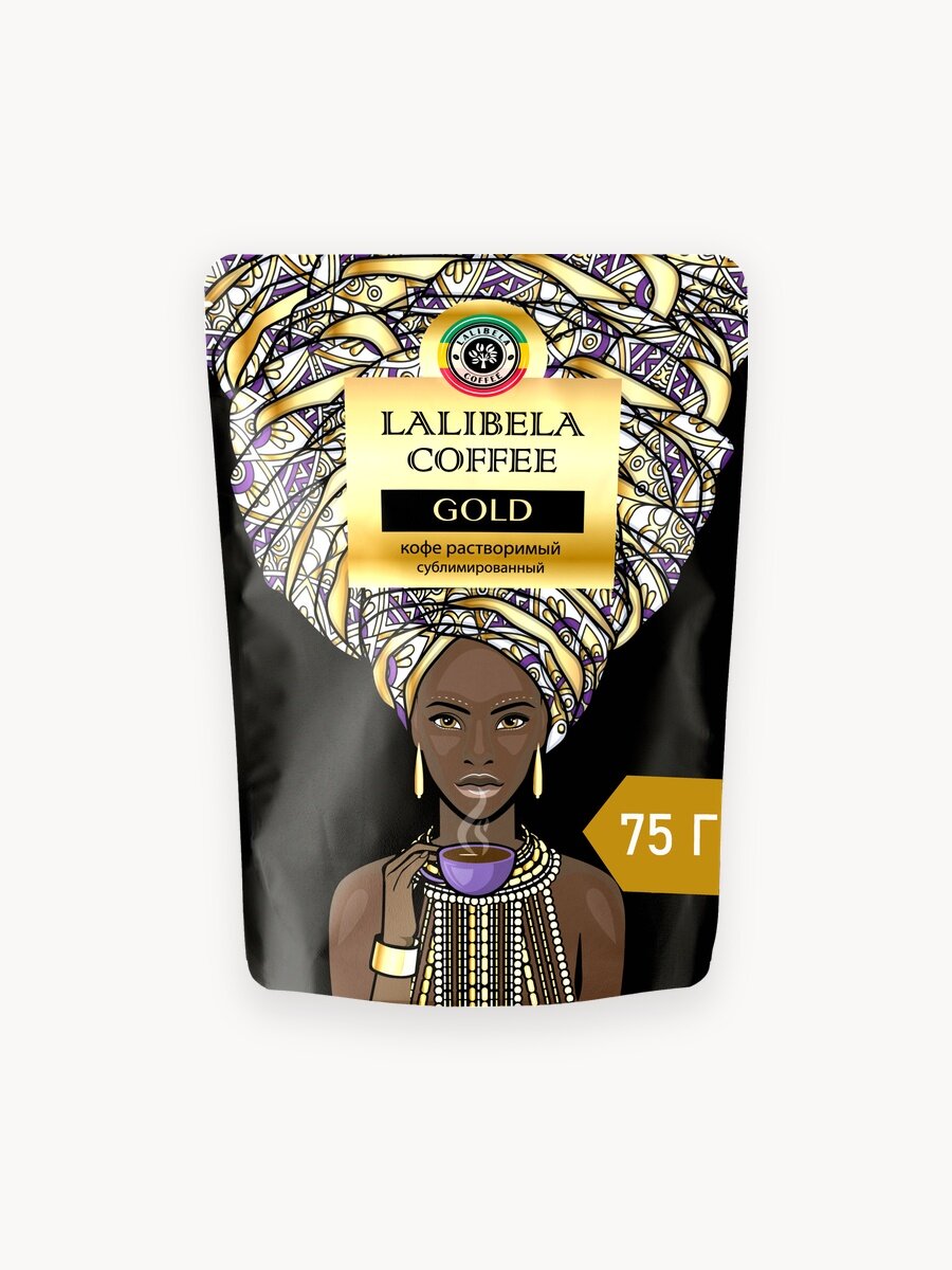 Кофе растворимый LALIBELA COFFEE GOLD сублимированный в мягкой упаковке, 75 гр