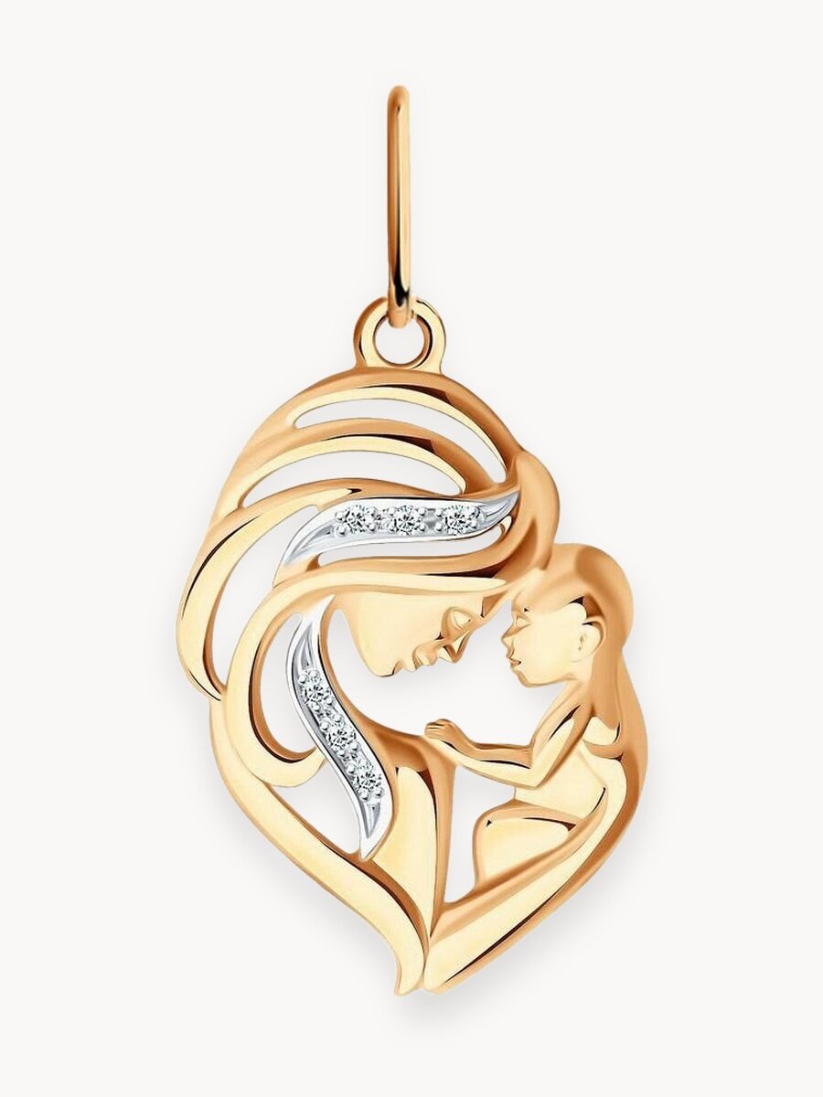 Подвеска, серебро, 925 проба, золочение, фианит