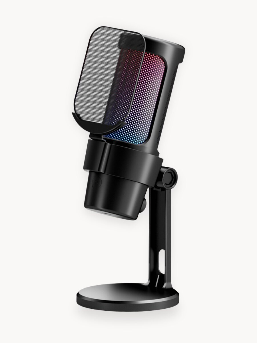Микрофон для компьютера игровой ME6S, для стрима, с поп-фильтром, конденсаторный, с RGB подсветкой, черный.