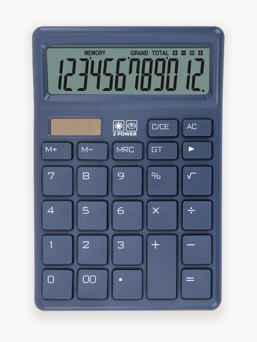 Калькулятор настольный 12 разрядов бухгалтерский, 153х103 мм, большие кнопки, двойное питание, синий, Brauberg, 272959
