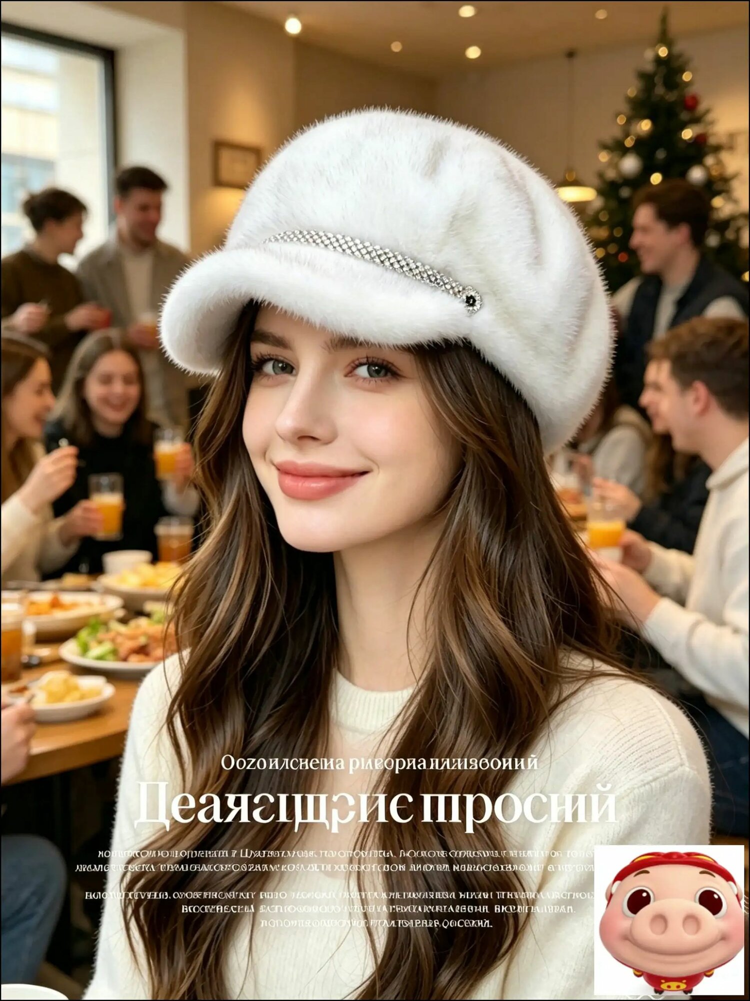 Шапка Осень-зима 2025 для женщин, размер 55-59cm, белая — фото 1