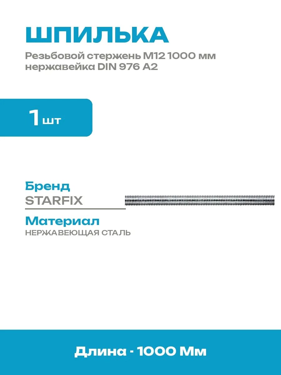 Шпилька нержавеющая DIN 976 М12 1000 мм резьбовой стержень