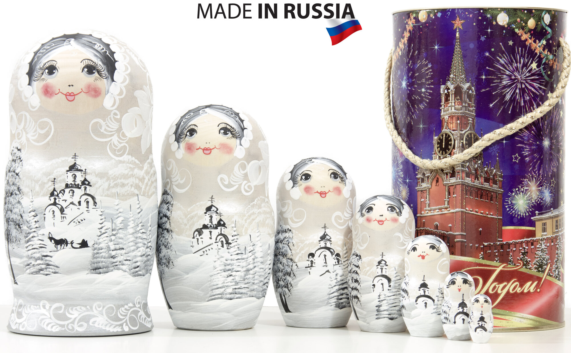 Матрешка "Зимняя Сказка" 7-местная (Цвет: Серебристо-Белый, Высота: 21см)