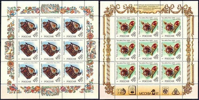 Почтовые марки России. 1996 год. Русская эмаль в Эрмитаже. 2 малых листа. MNH(**)