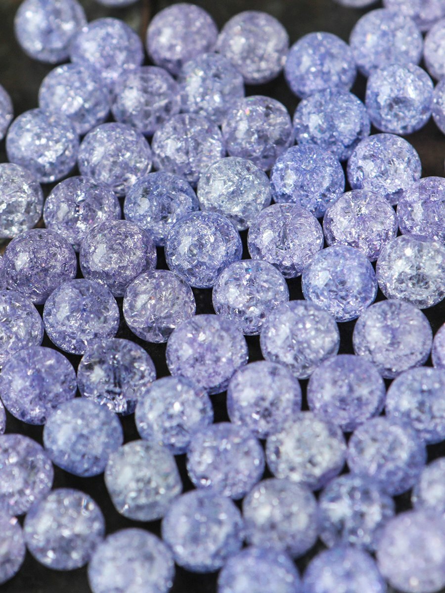 Бусины стеклянные круглые 20 шт, эффект кракле, сиреневый, 8 мм