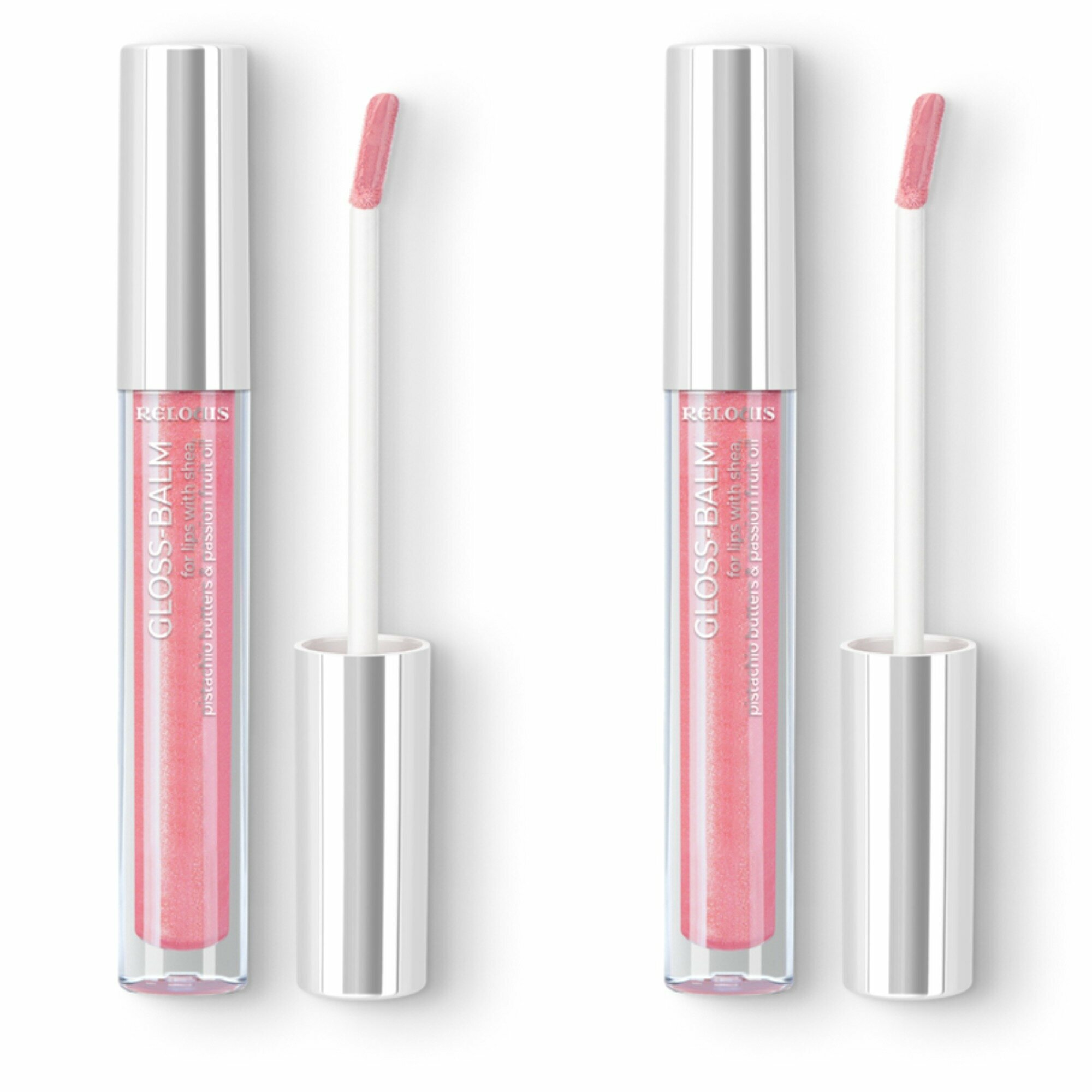 Блеск для губ Relouis, Gloss-Balm, с маслами ши, фисташки и маракуйи, влажный финиш, тон 11 Pink Sorbet, 5 мл, 2 шт