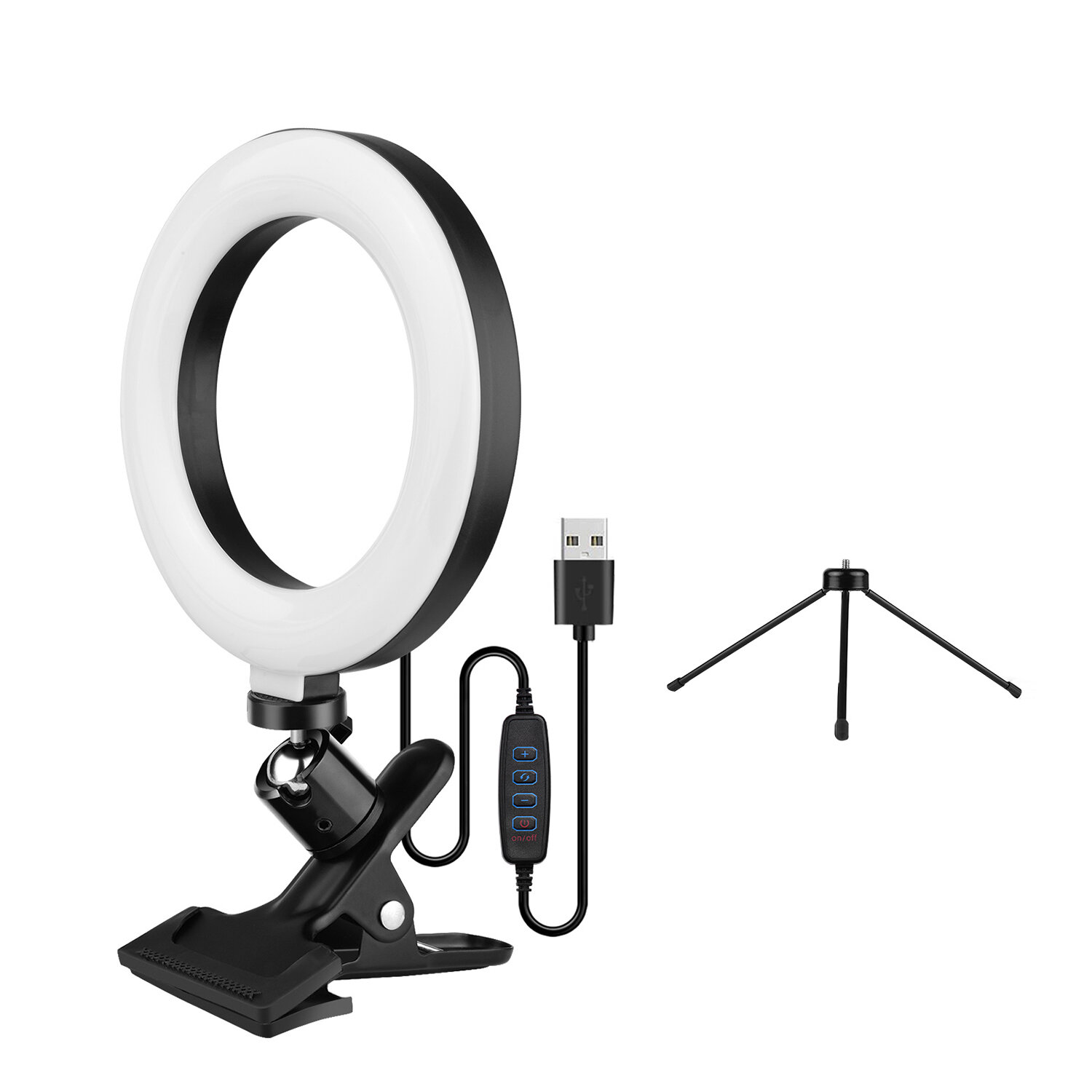 6.3 Inch 2700K-5500K Selfie Ring Video Light с Клепанным Макетом Настольный Трипод 3 Регулируемых Цвета 11 Уровней Яркости 360 Градусов Поворотный для Полицы Кровати Офиса Онлайн Обучения Макияж Видеозапись Лайв Стриминг
