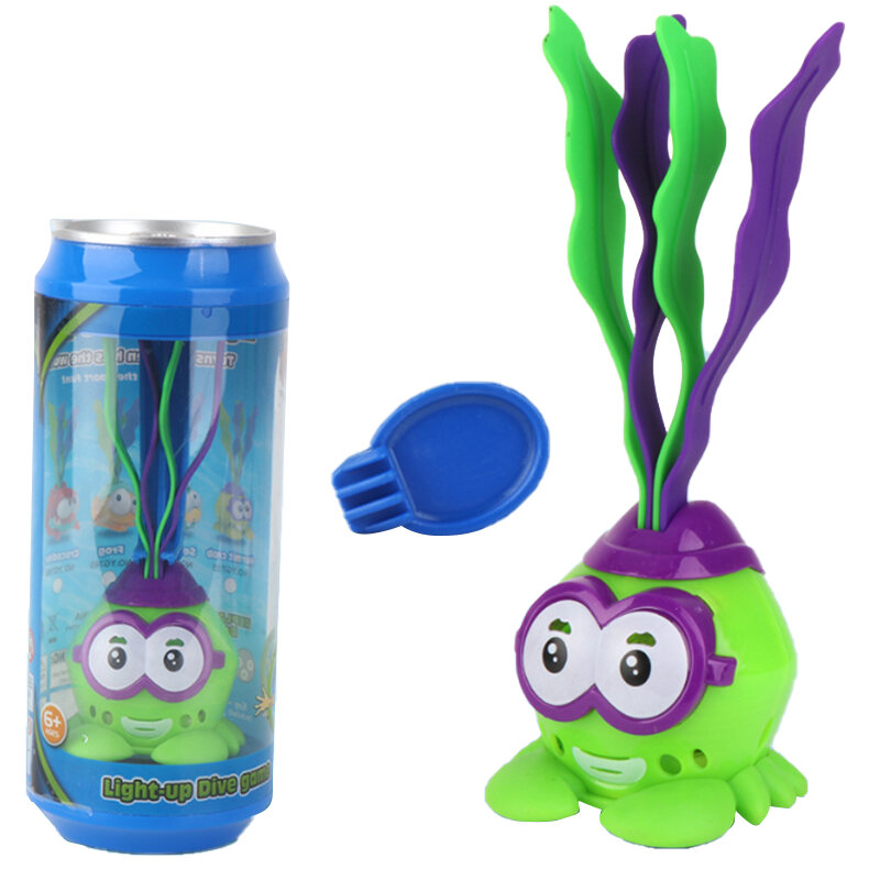 Дети играют в плавающем море со светящимися мультяшными игрушками для ванной, игрушки для ванной, консервированная упаковка, осьминог