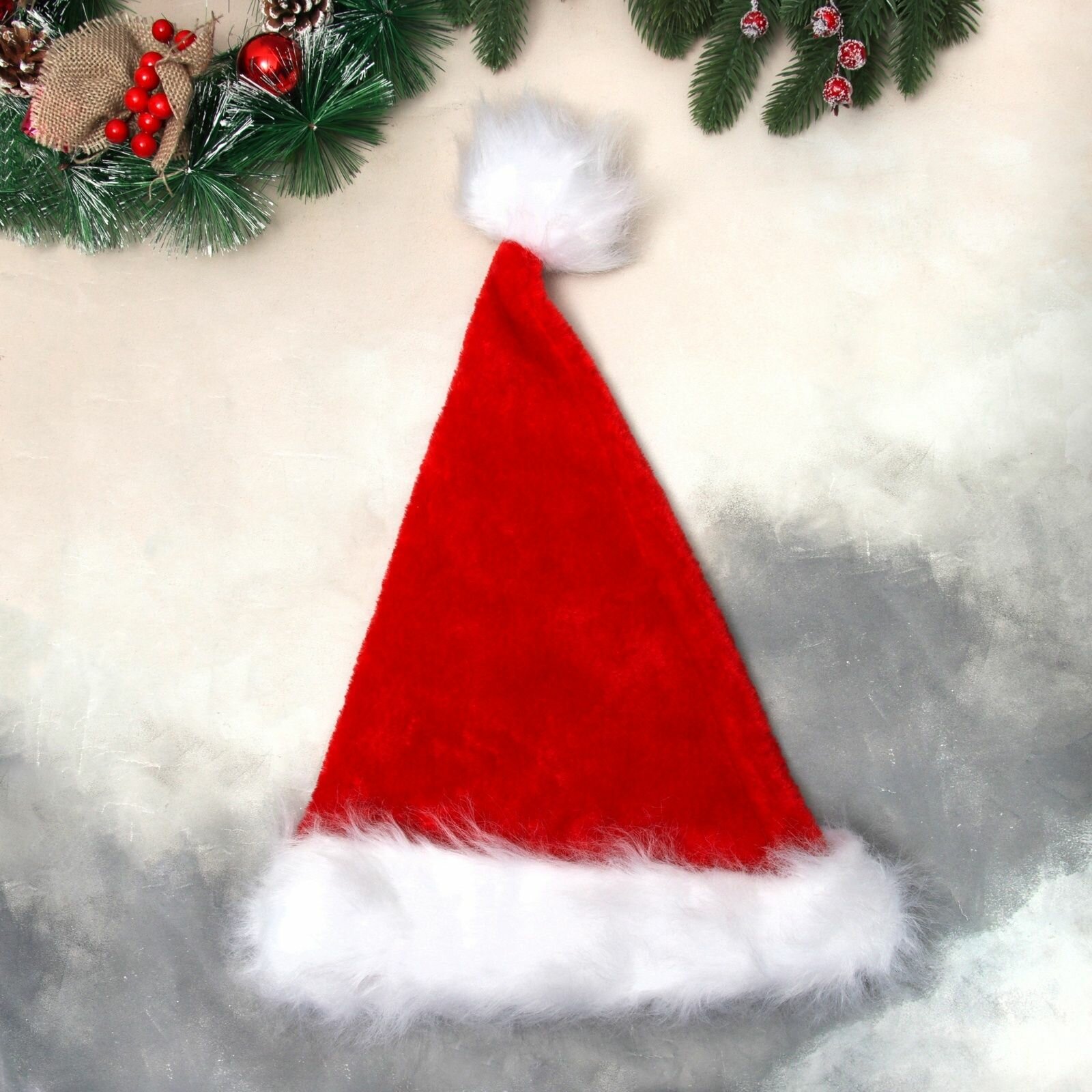 Шапка Деда Мороза новогодняя "Классика праздника" 30х42 см, красный