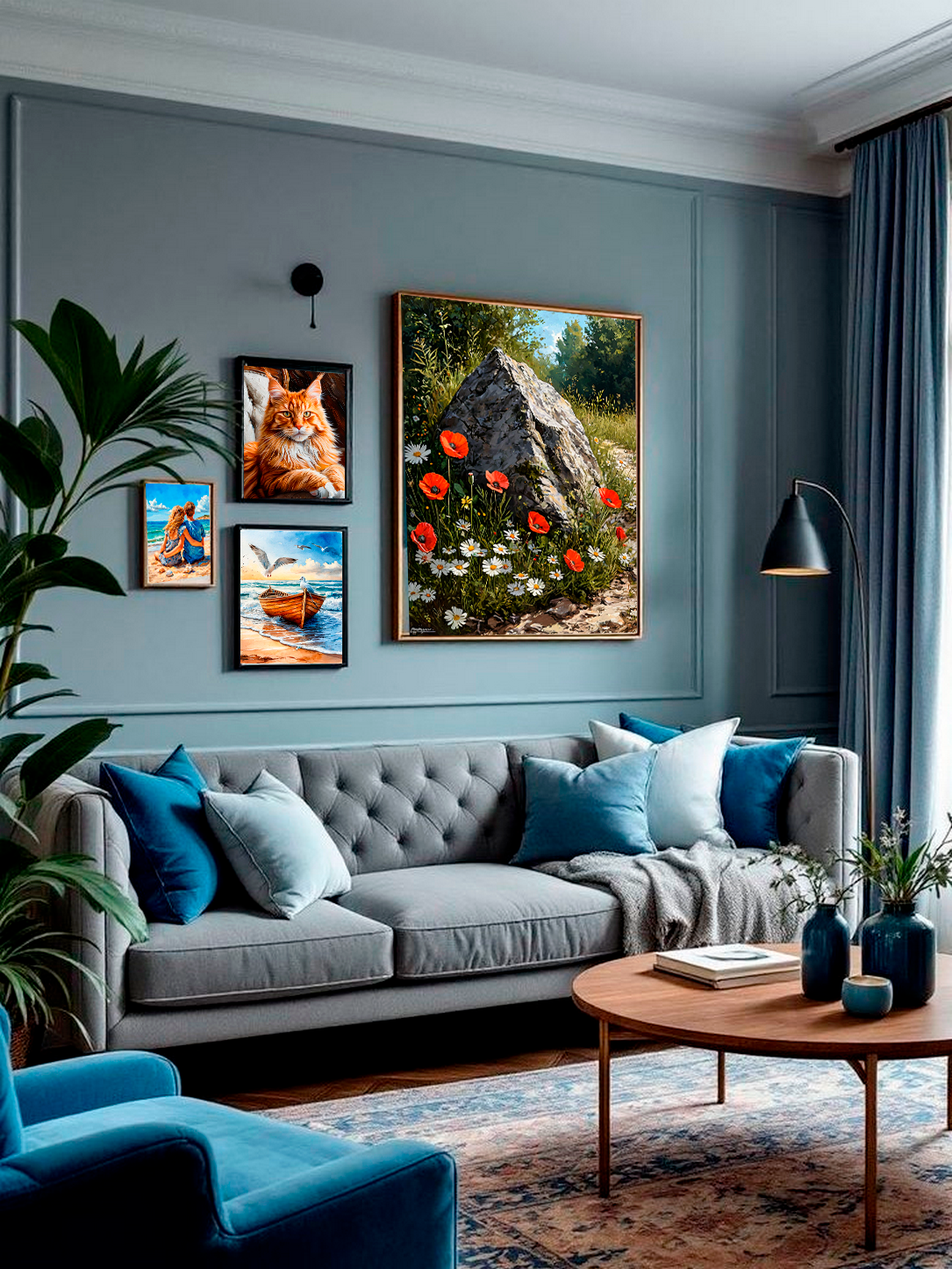 Картина на стену для интерьера "Цветы у камня" 40х50 см, холст на подрамнике, InterToys