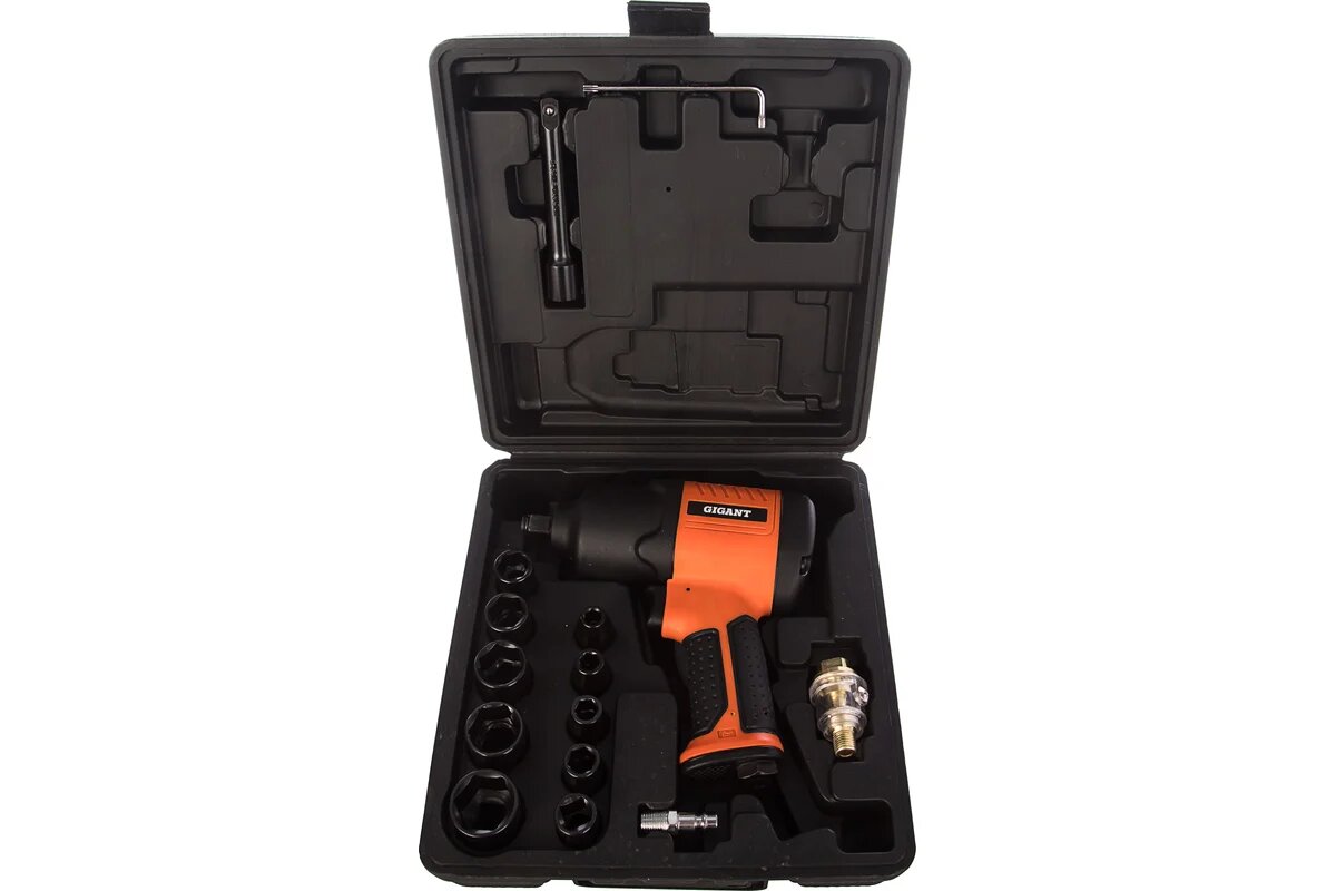 Пневмогайковерт GIGANT PW 720, с набором головок и кейсом, 1000 Нм