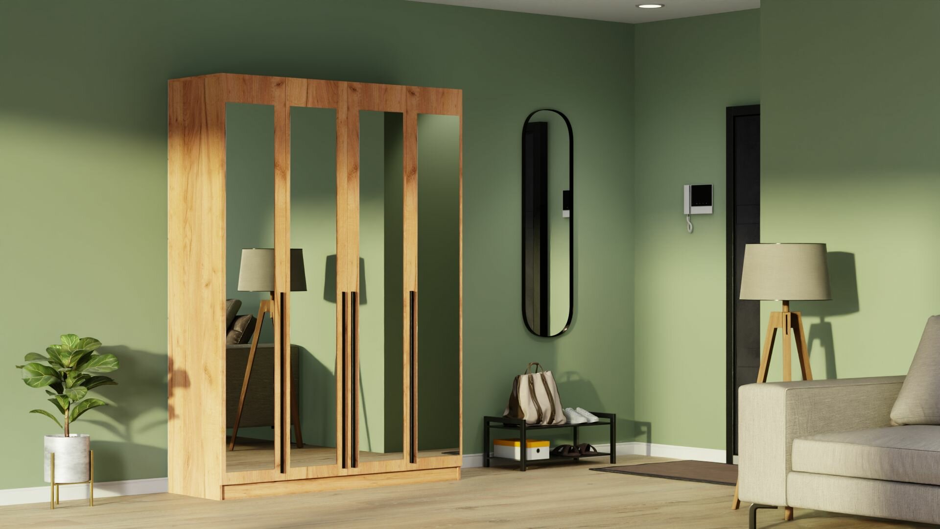 Шкаф распашной Берген ШК-1600 дуб крафт золотой + 4 Ронда ЗШК (Интерьер-Центр)