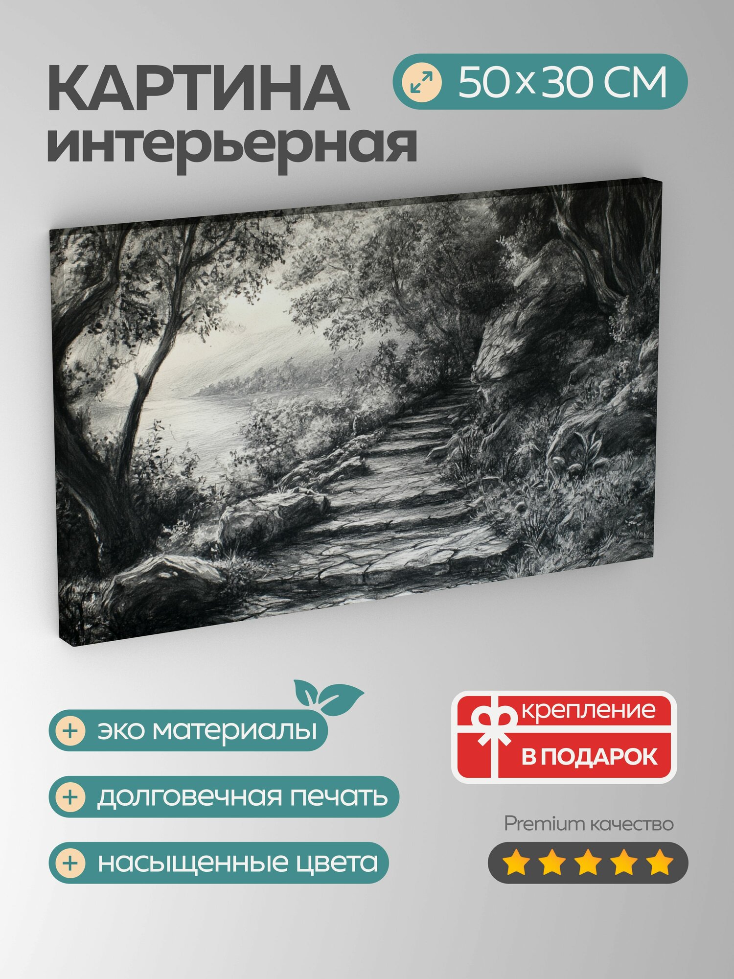 Картина на холсте интерьерная 50х30 см, уголь, Турция, пейзаж, природа, текстура, оттенок, масштаб, рисунок, красота