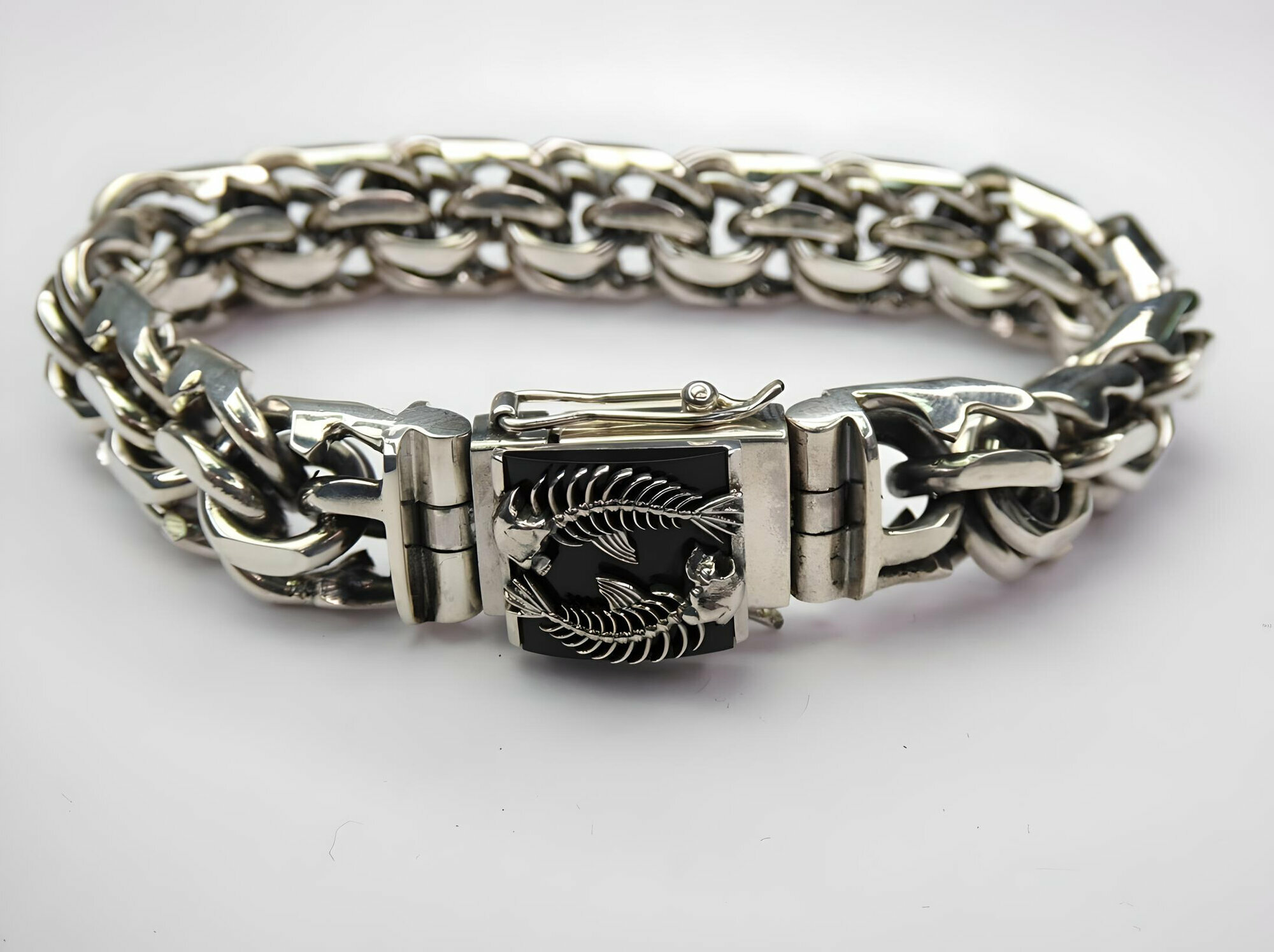 Браслет, славянский оберег, серебро, 925 проба, чернение, обсидиан