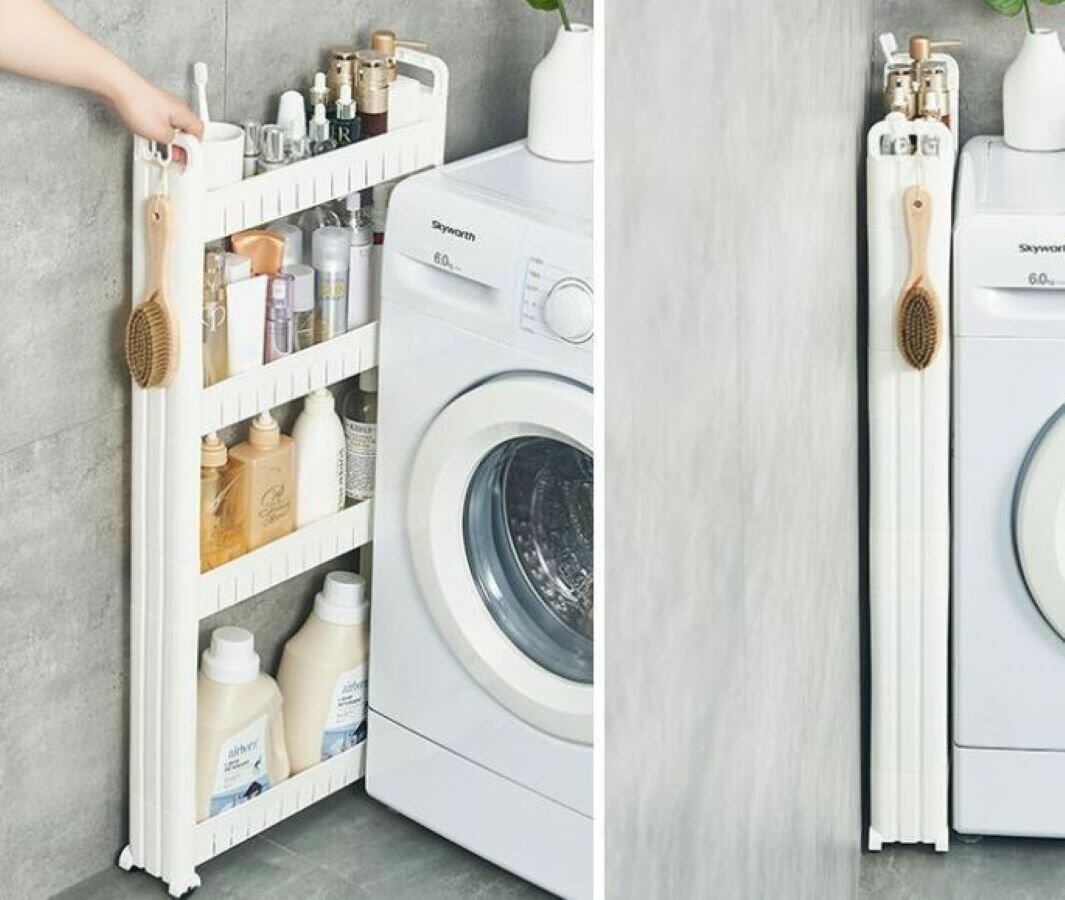 Шкаф в ванную, кухню напольный узкий на колесиках , этажерка для ванной и кухни тумба