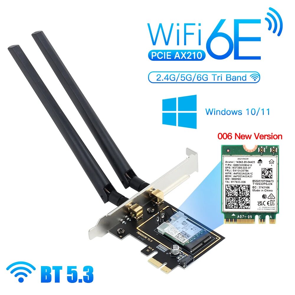 Беспроводной адаптер Wi-Fi 6E AX210 Bluetooth 5.3 для ПК AX210 PCIE