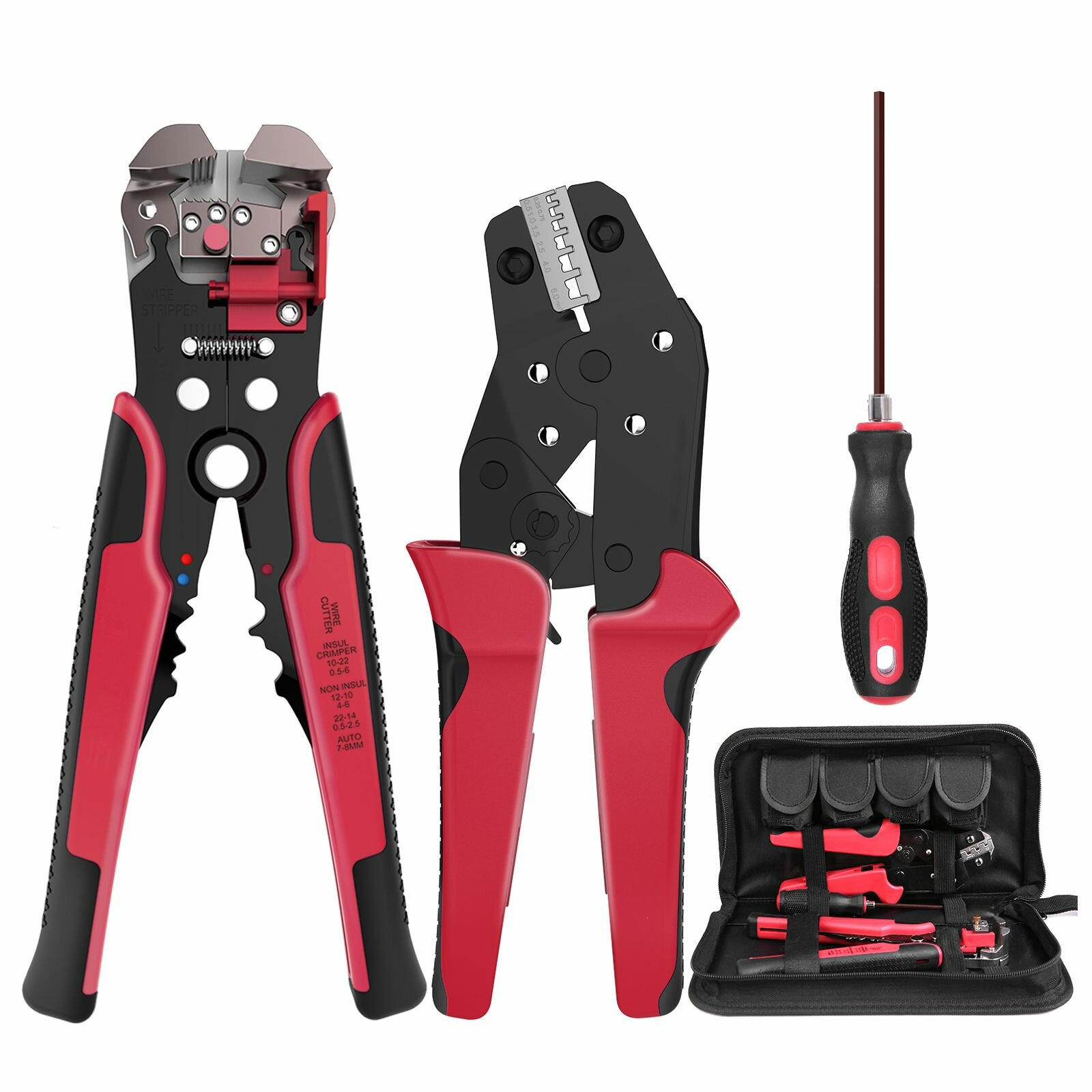 Многофункциональные клещи для обжима проводов + клещи для зачистки проводов 4-в-1, набор JX-D4301 красный и черный