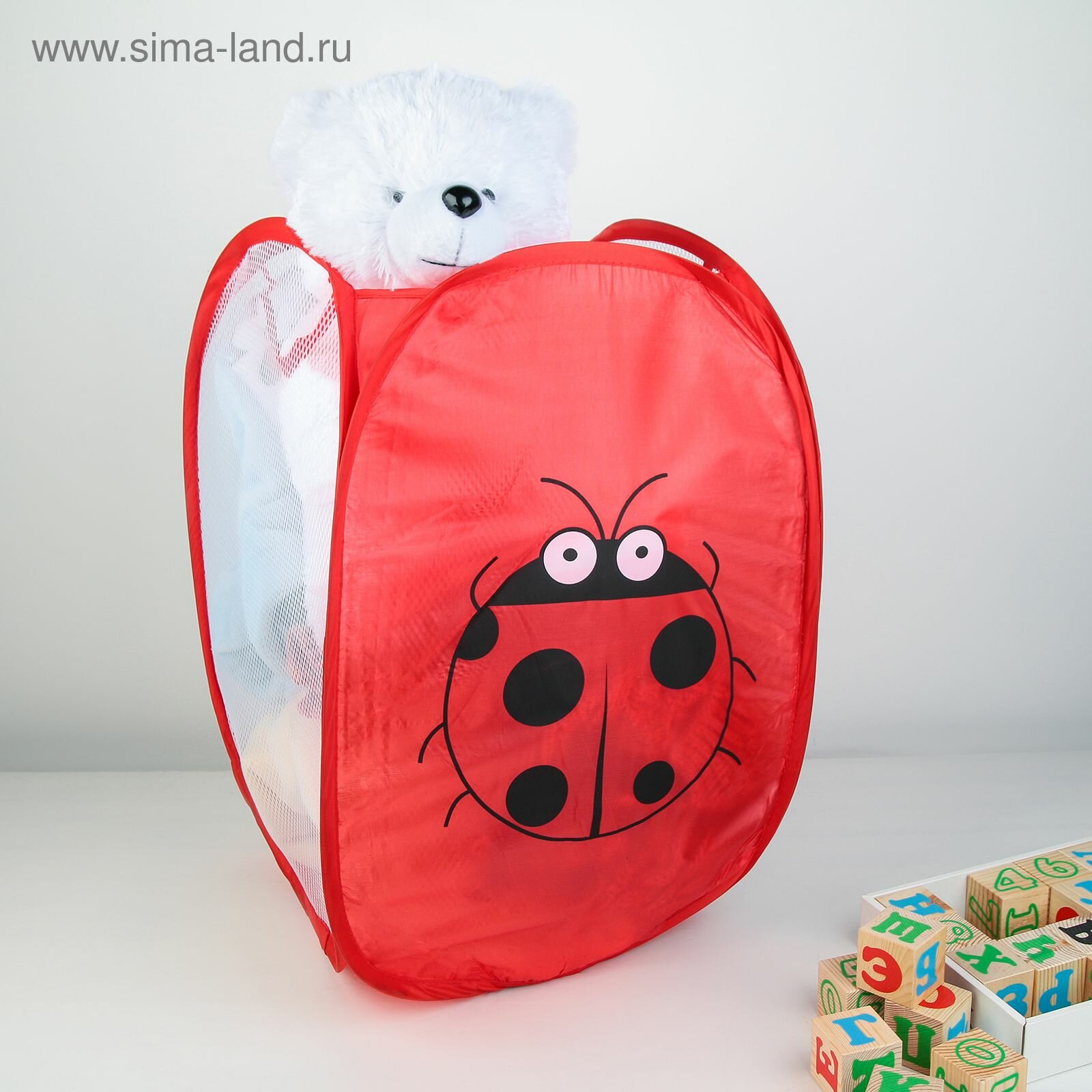 Корзина-сетка Доляна "Божья коровка", складная, 32х32х52 см, цвет красный