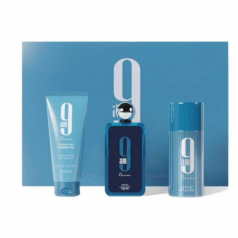 Afnan 9 am dive набор: 100ml пар. вода + гель д/душа 150ml + дезодорант 150ml