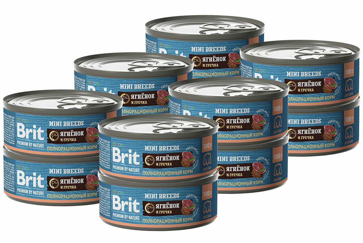 Консервы BRIT PREMIUM BY NATURE DOG для взрослых собак маленьких пород с ягненком и гречкой (100 гр х 12 шт)