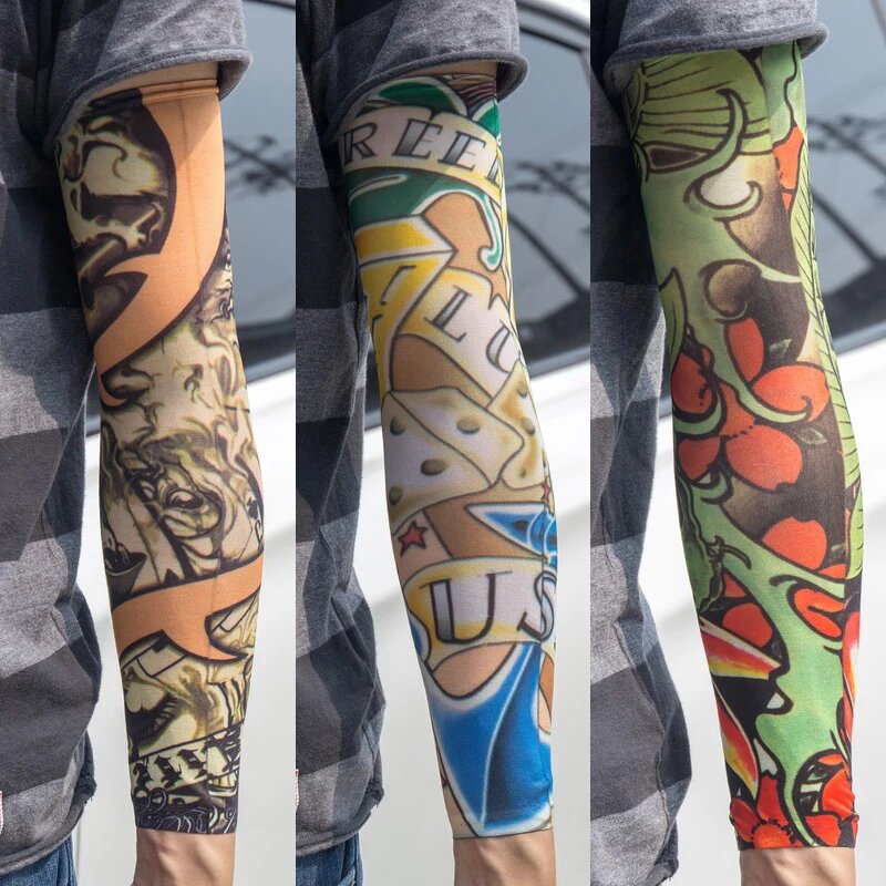 Временные татуировочные рукава Tattrendy, 3 шт, череп, волк, дракон w05w06w96